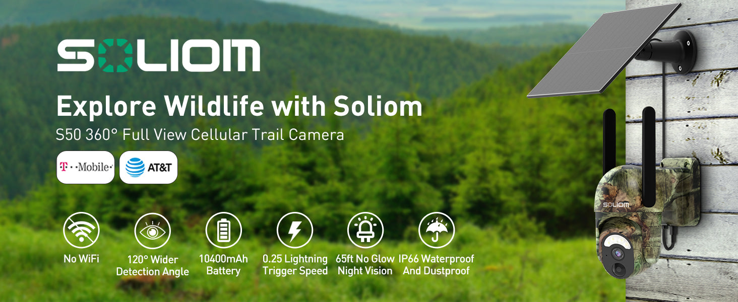 SOLIOM® S50 Solar 4G Cellular Reveal Game Trail Camera, 2K HD Night Vi ...